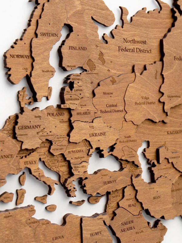 Premium Luxury 3D Wooden World Map – Walnut - Map of Wood