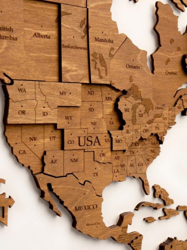 Premium Luxury 3D Wooden World Map – Walnut - Map of Wood