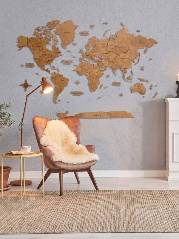 Premium Luxury 3D Wooden World Map – Walnut - Map of Wood
