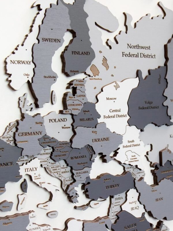 Premium Luxury Coloured 3D Wooden World Map – Urban - Map of Wood