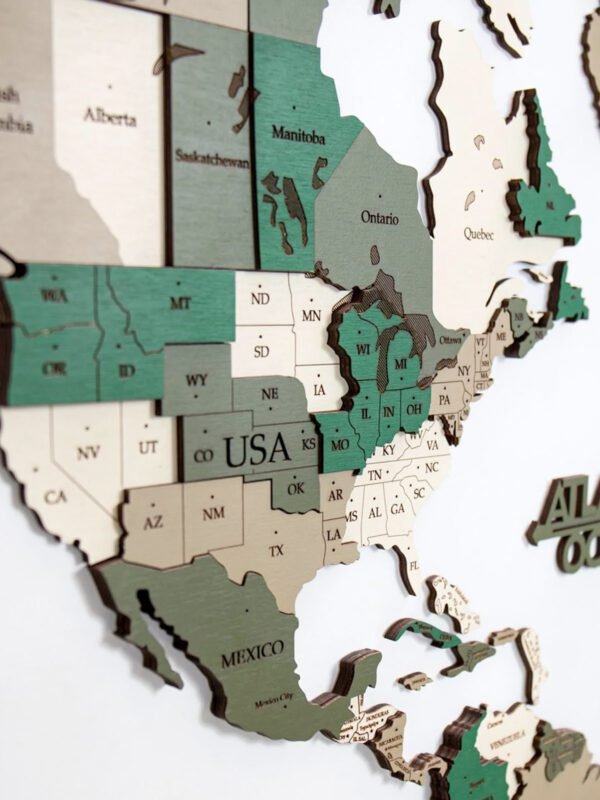Premium Luxury Coloured 3D Wooden World Map – Woodland - Map of Wood
